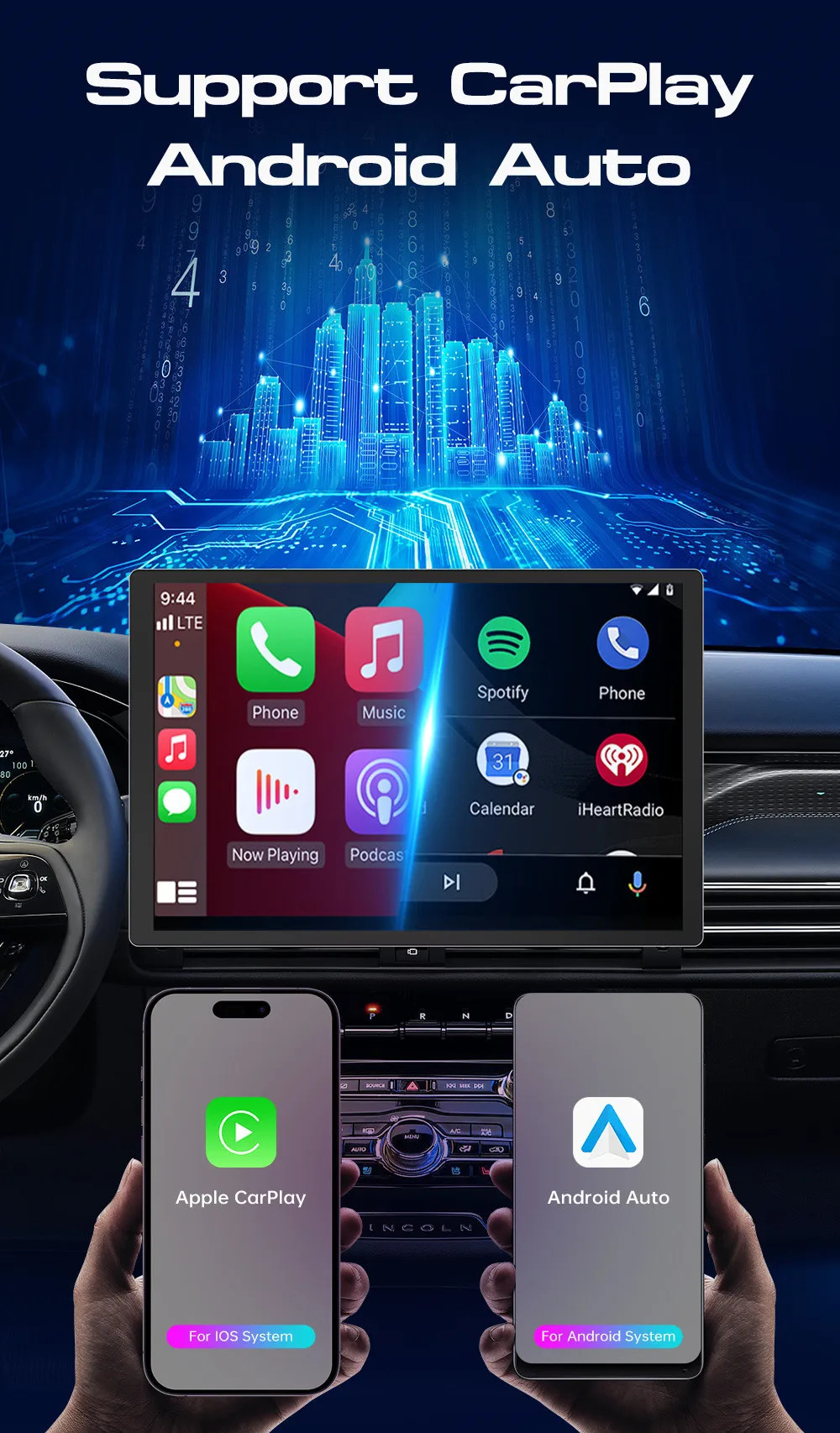 13 inch Android 14 Carplay Car Radio Multimedia Player Auto 360 ...