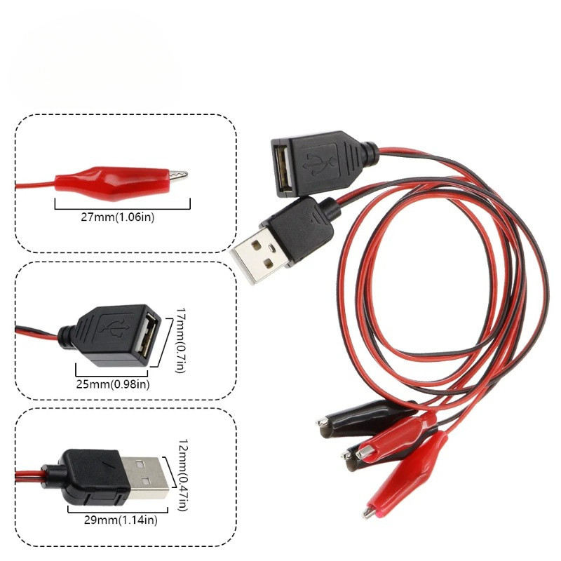 USB male female to crocodile clip cable, 60cm small crocodile clip ...