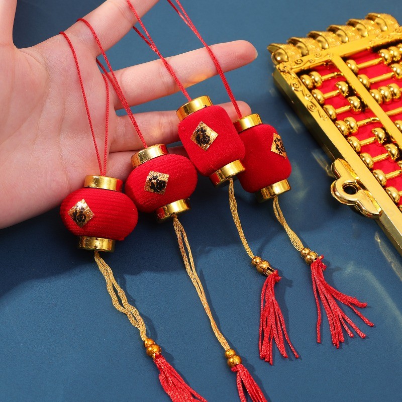 24Pcs New Year Small Red Flocking Traditional Chinese Lantern Mini ...