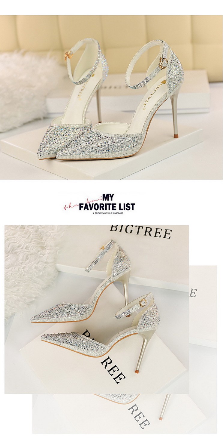 Women's Wedding Shoes Big Tree High Heels Pointed Toe Sequins Slip-On ...