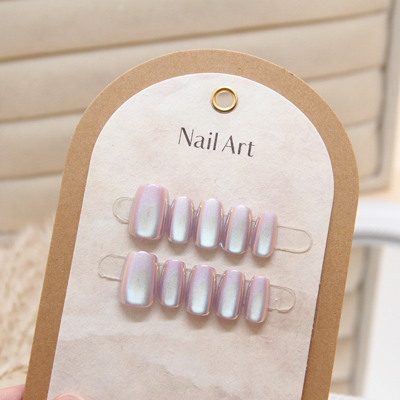 【Handmade】10 Pcs Cat Eyes Fake Nails with Jelly Sticker Shining Cat Eye Series Wearable False ...