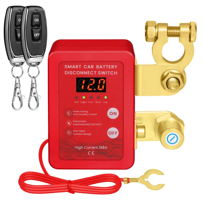 240A Kill Switch 12V Remote Battery Disconnect Switch with Led Voltage ...