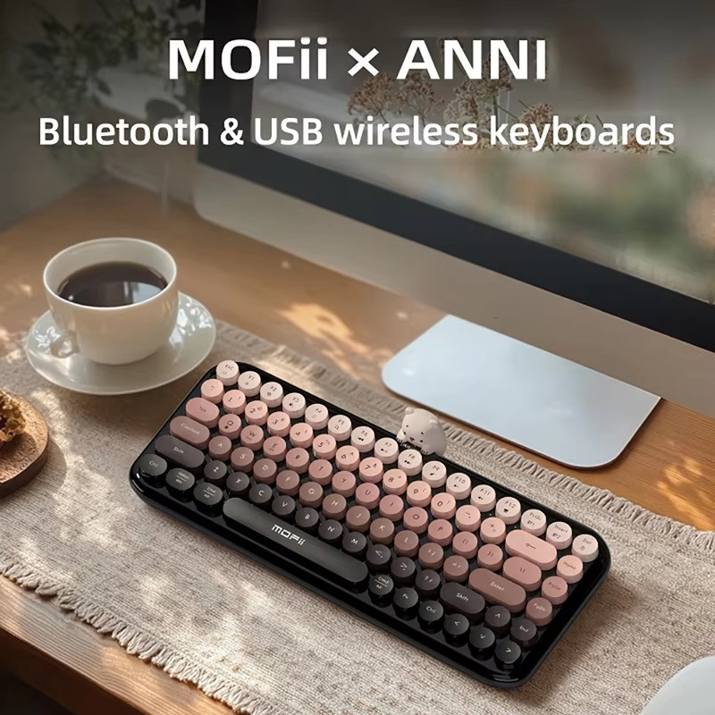 Mofii Bluetooth Wireless Keyboard Retro Round Keycaps Ergonomic ...