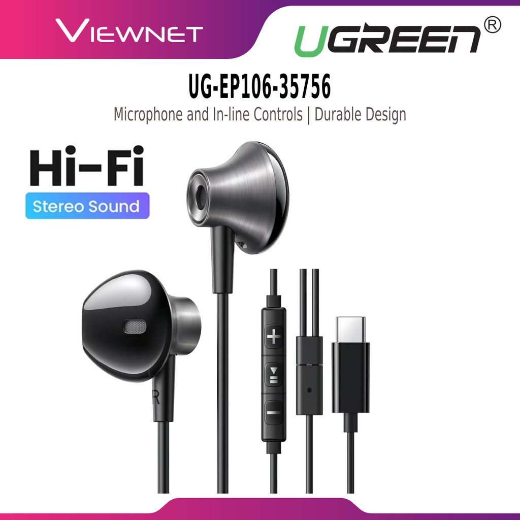 UGREEN EP106-35756 WIRED IN-EAR EARPHONES USB C | BUILT IN MIC | NOISE ...