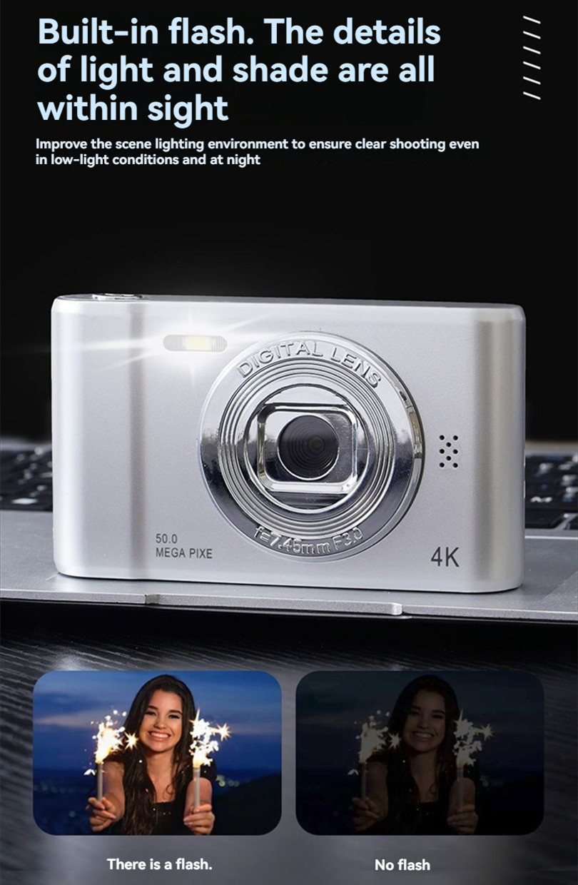 Mini Digital Camera 50MP 4K Zoom Self-Timer 64GB Extended Memory Anti ...