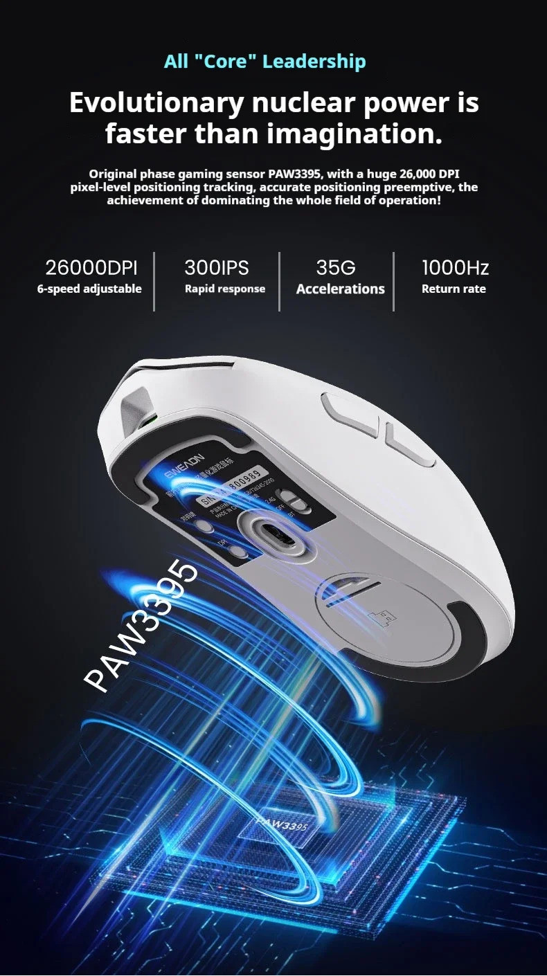 EWEADN X23 Wireless Bluetooth Mouse Tri-mode Lightweight E-sport PAW3395 Low Latency Long ...