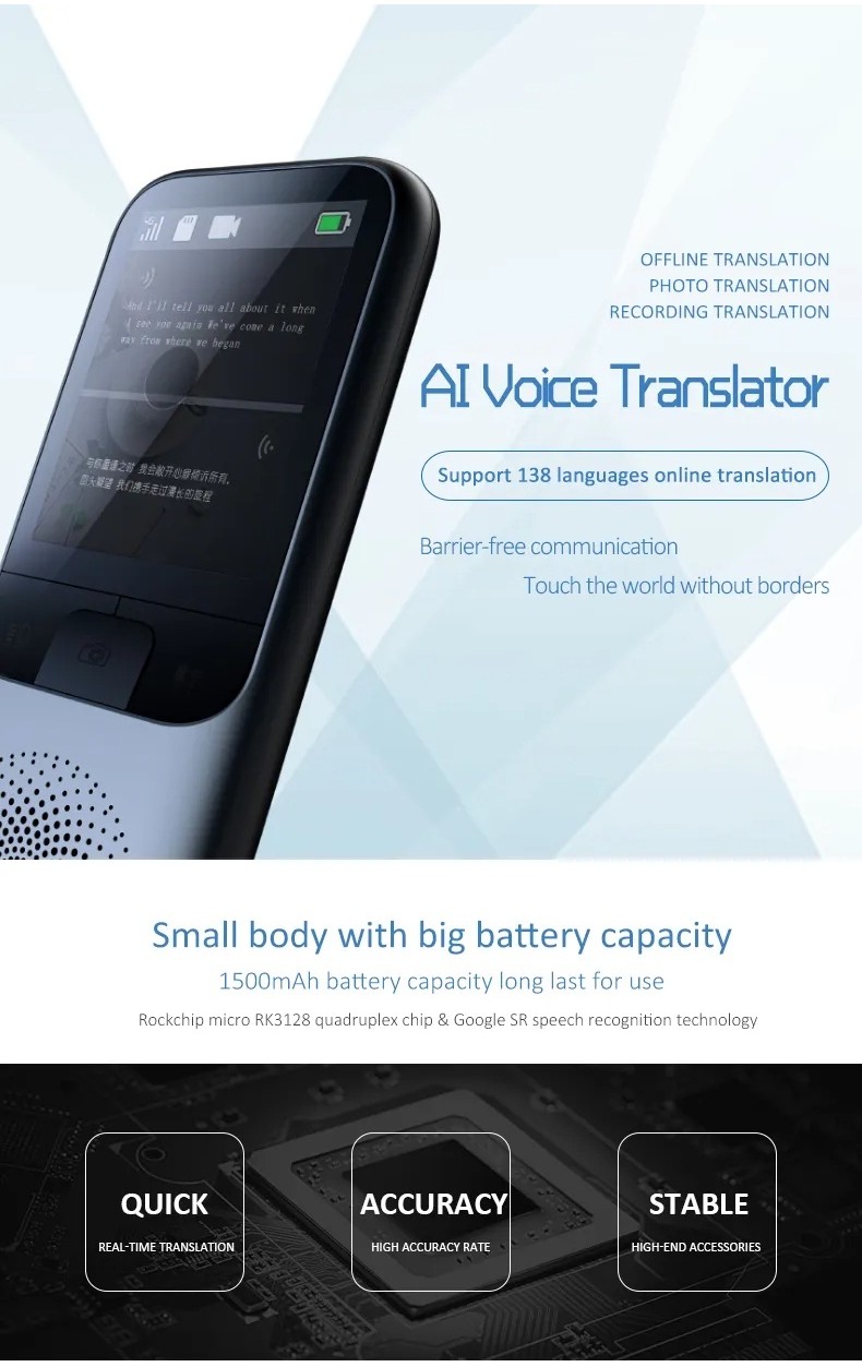 2024 New T11 Portable Audio Translator 138 Language Smart Translator Offline In Real Time Smart ...