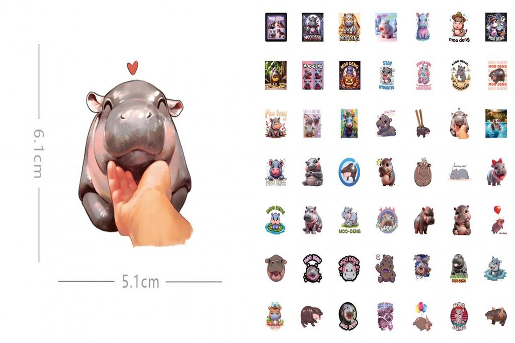 EDI Hippo Design Decals Hippopotamus Stickers 50pcs Cute Hippo Laptop ...