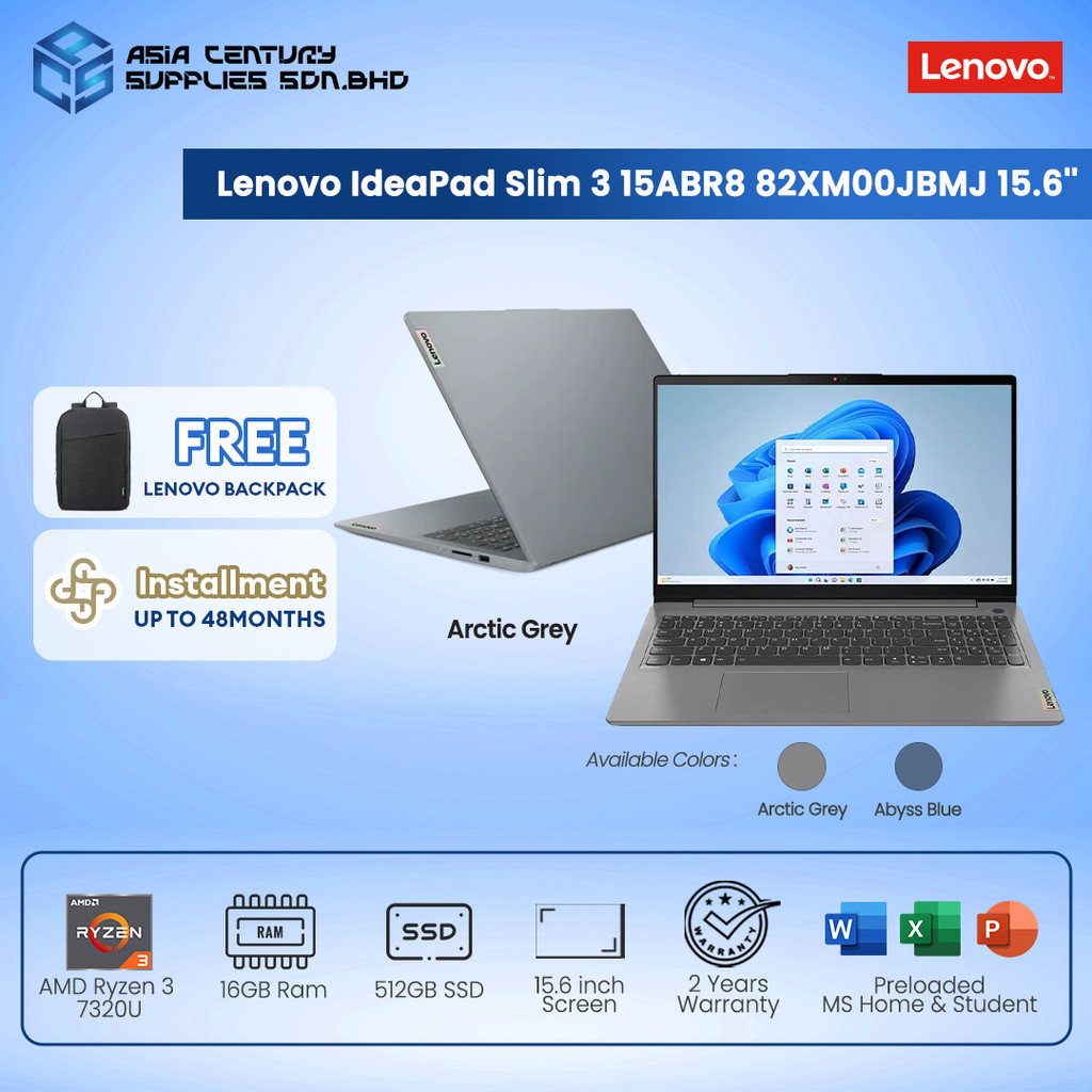 Lenovo IdeaPad Slim 3 15ABR8 82XM00JBMJ/82XM00JCMJ Laptop R5-7430U/16GB RAM/512GB SSD/AMD/WIN11 ...
