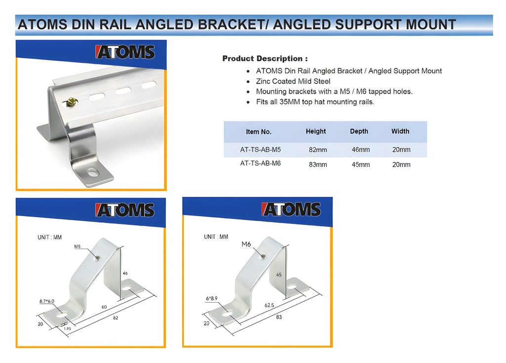 ATOMS TS-AB Din Rail Angled Bracket Angled Support Mount M5 M6 Screw TS ...
