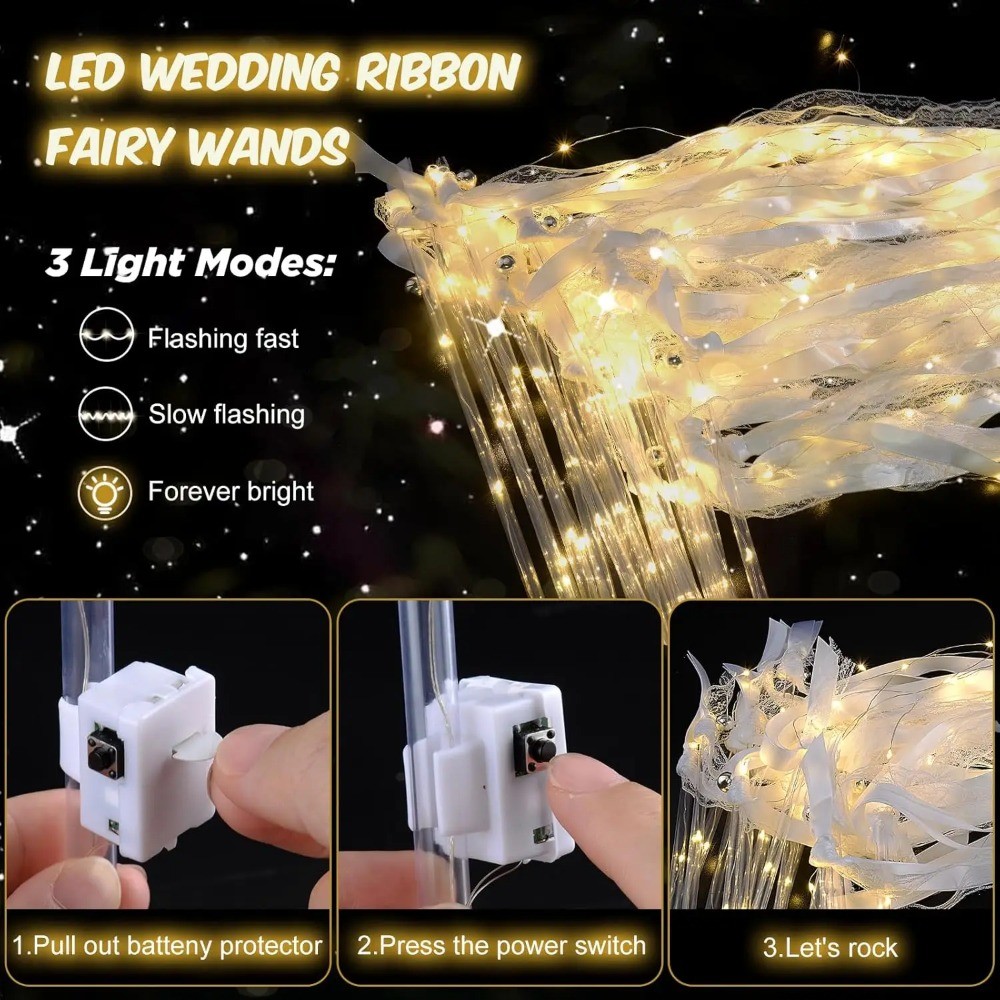 10PCS Light Up Wedding Sparklers LED Wedding Wands Streamers Silk Fairy ...