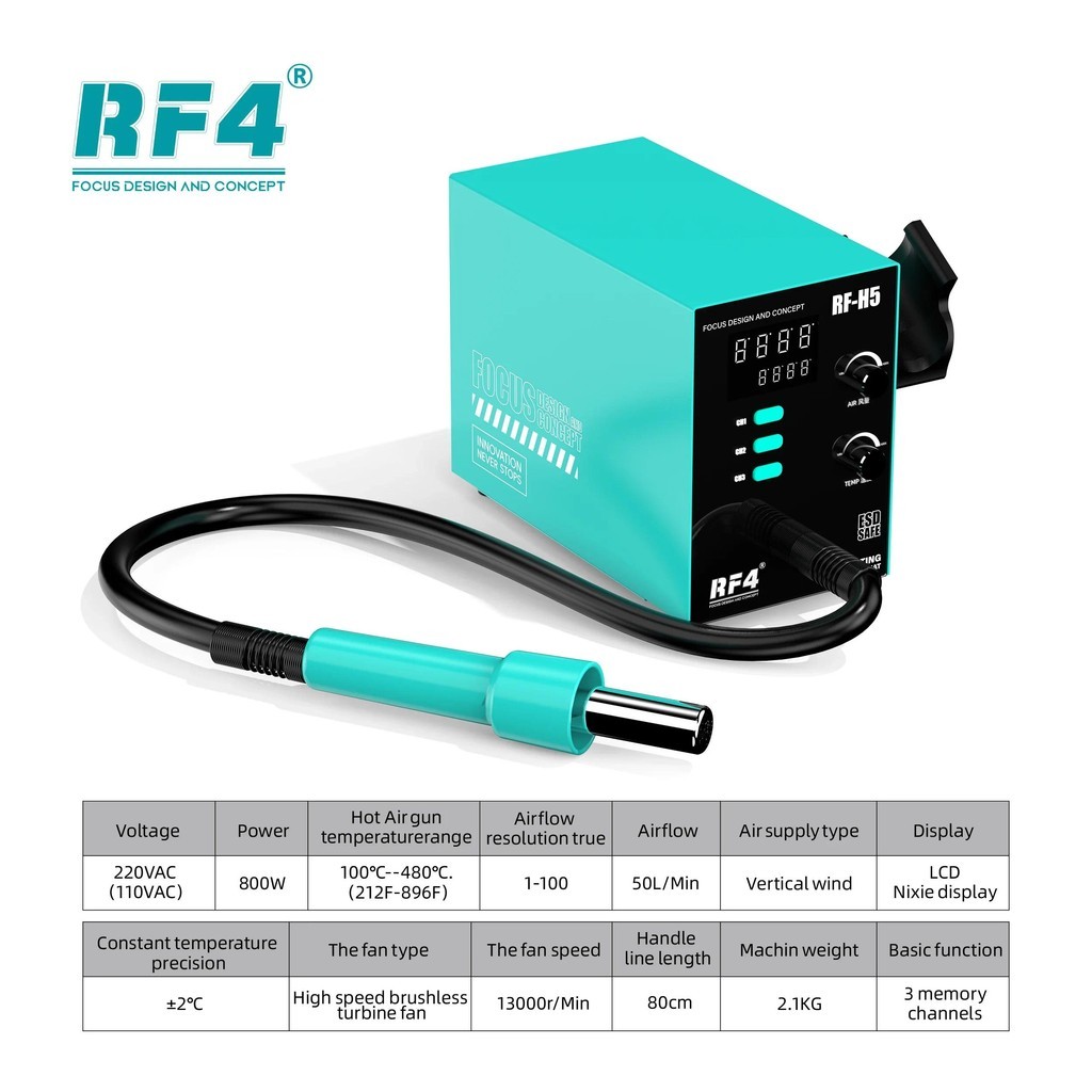 RF4 RF-H5 Hot Air Gun 800W BGA Rework Solder Station Soldering Heat Air Gun Station 220V / 110V ...