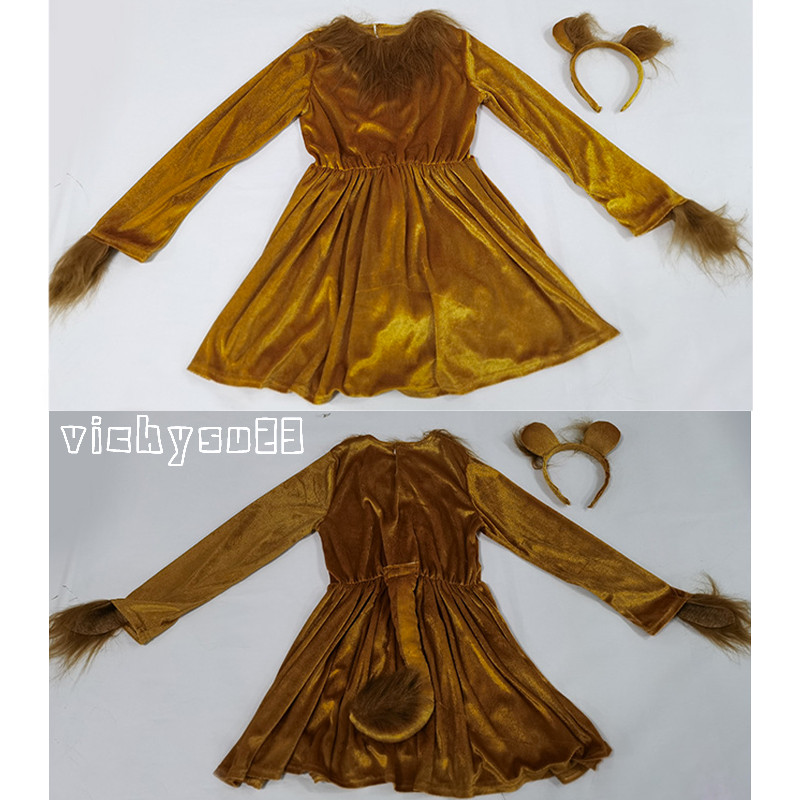 Animals Zoo Lion Cosplay Costume Plush Dress For Kids Girl With Tail ...