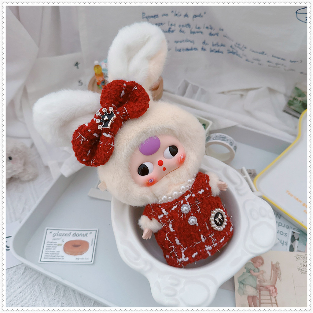 17cm Labubu Clothes Labubu Doll v1v2 New Year Red Chanel Suit | Shopee ...
