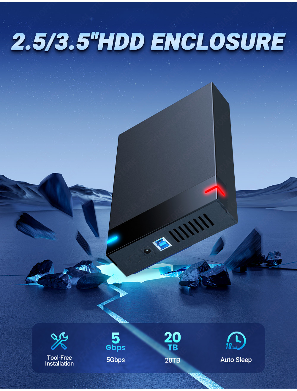 JEYI External Hard Drive Enclosure for 3.5 2.5 Inch SATA SSD HDD USB 3. ...