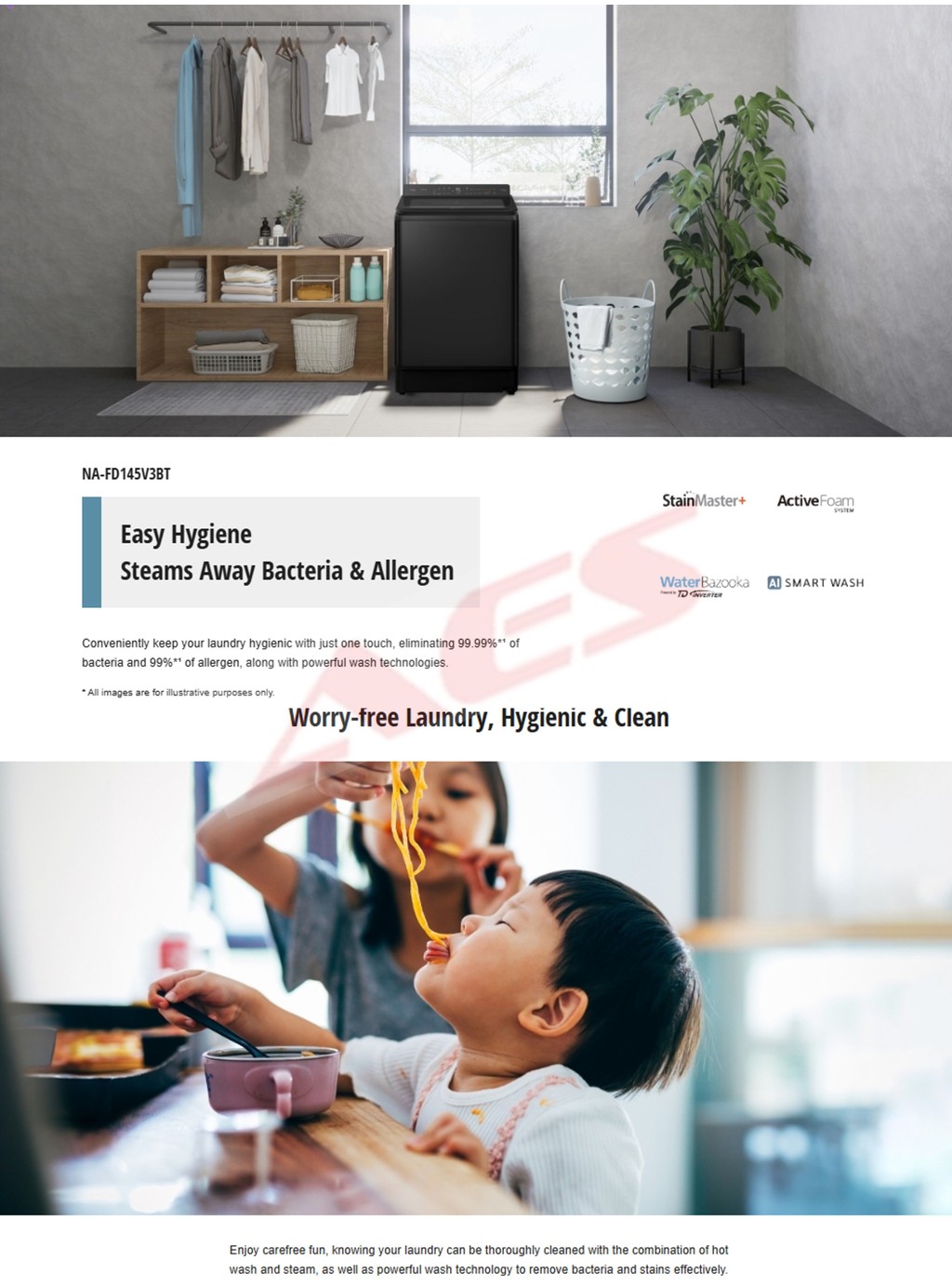 CAN SETUP PANASONIC NA-FD145V3BT 14.5KG STAINMASTER+ WATER BAZOOKA TD ...