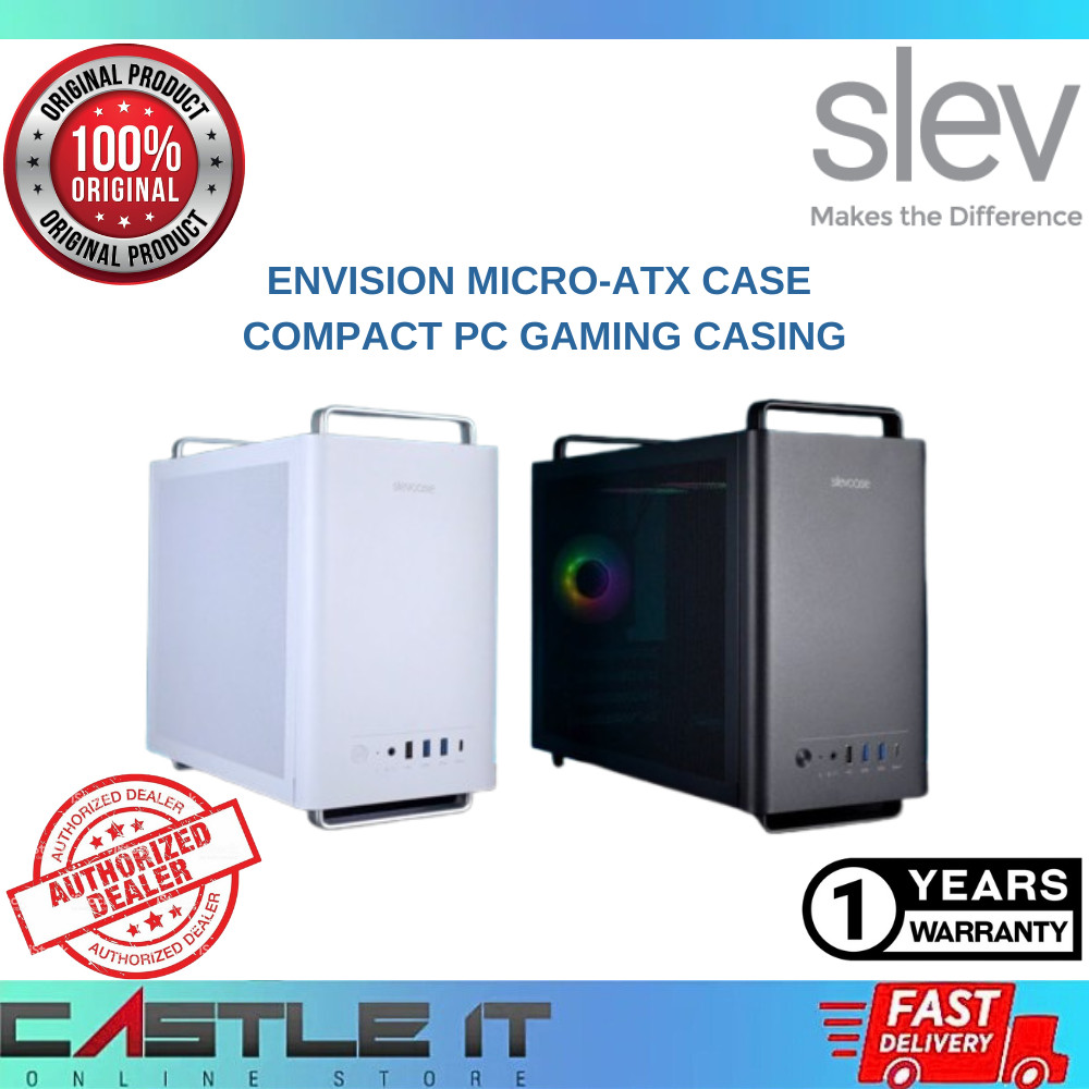 Slevcase ENVISION Micro-ATX Case Black White Compact PC Gaming Casing ...