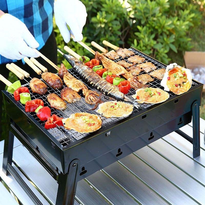 Portable BBQ Grill Stand Set 35cm/60cm Folding Barbecue Rack Fuel Charcoal Outdoor Camping ...