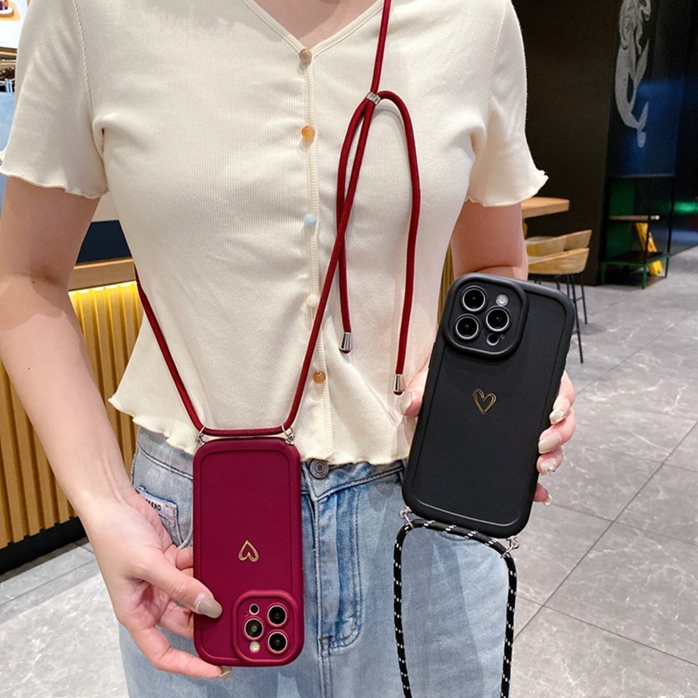 Fashion Heart Long Crossbody Shoulder Strap Phone Case for IPhone 16 14 ...