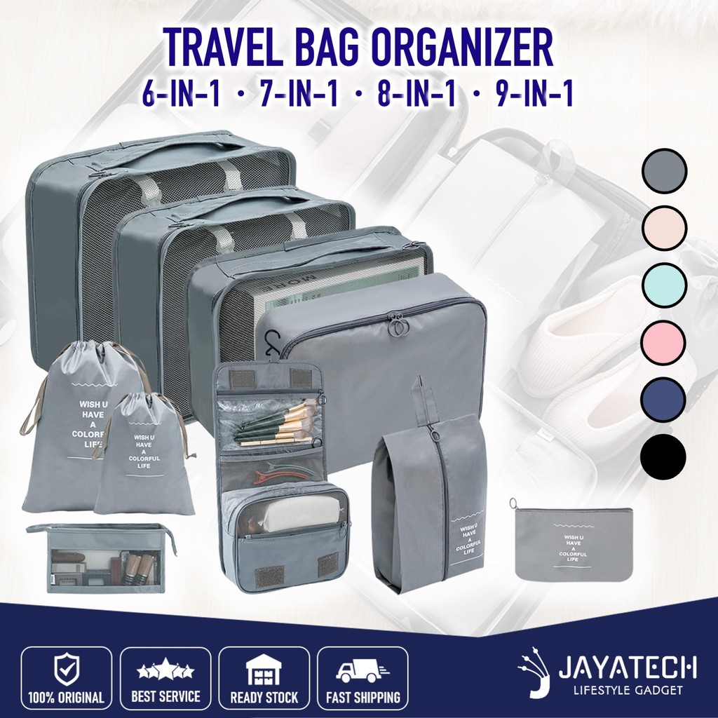 FULL SET TRAVEL ORGANIZER BAG LUGGAGE PACKING CUBE TRAVEL BAG BEG ...