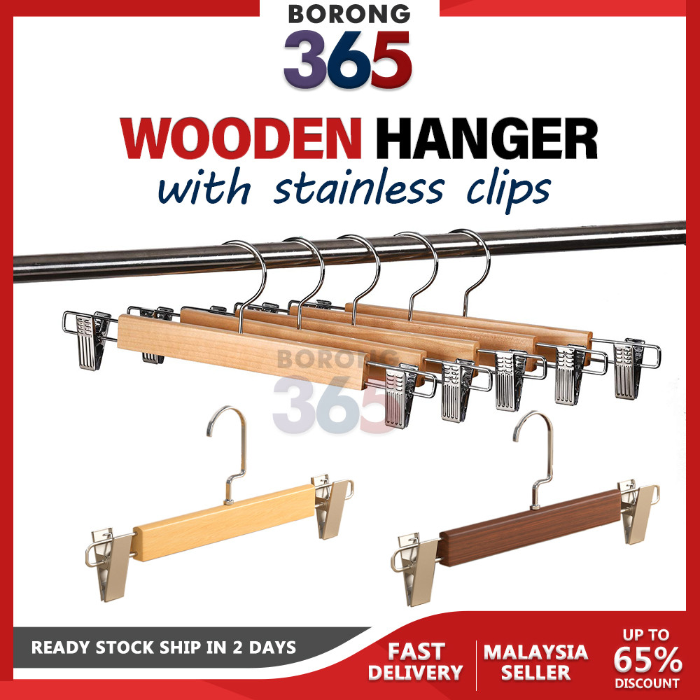 [1PC] Borong365 Adjustable Wood Hanger Penyangkut Baju Clothes Wooden ...