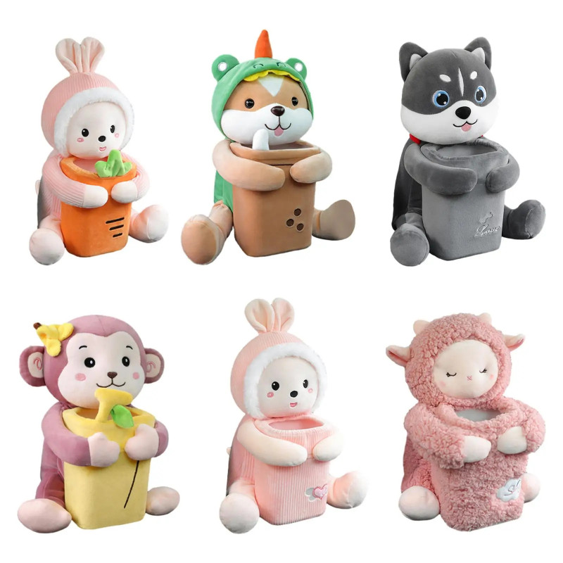 Soft Plush Car Tissue Box Trash Can Cute Plush Toy Universal Tissue ...