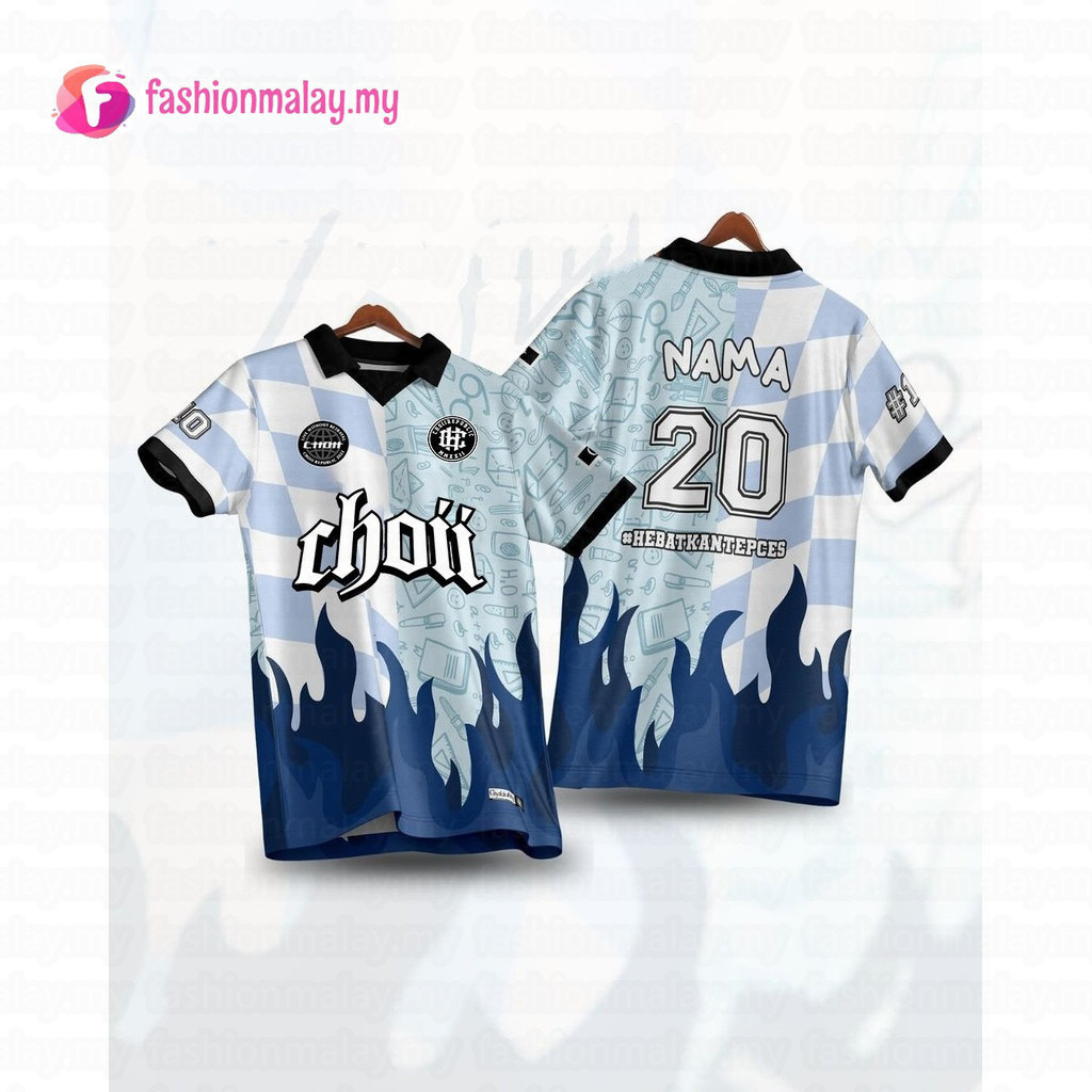 Baju Choii Custom Name 2024 New Design Flame Blue Retro Collar Jersey ...