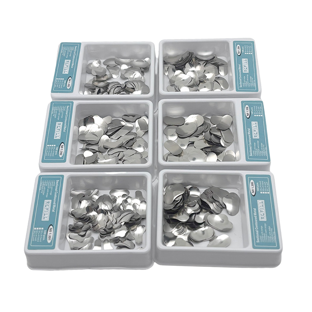 100Pcs Dental Matrix Sectional Contoured Matrices Band Kit Metal Rings ...