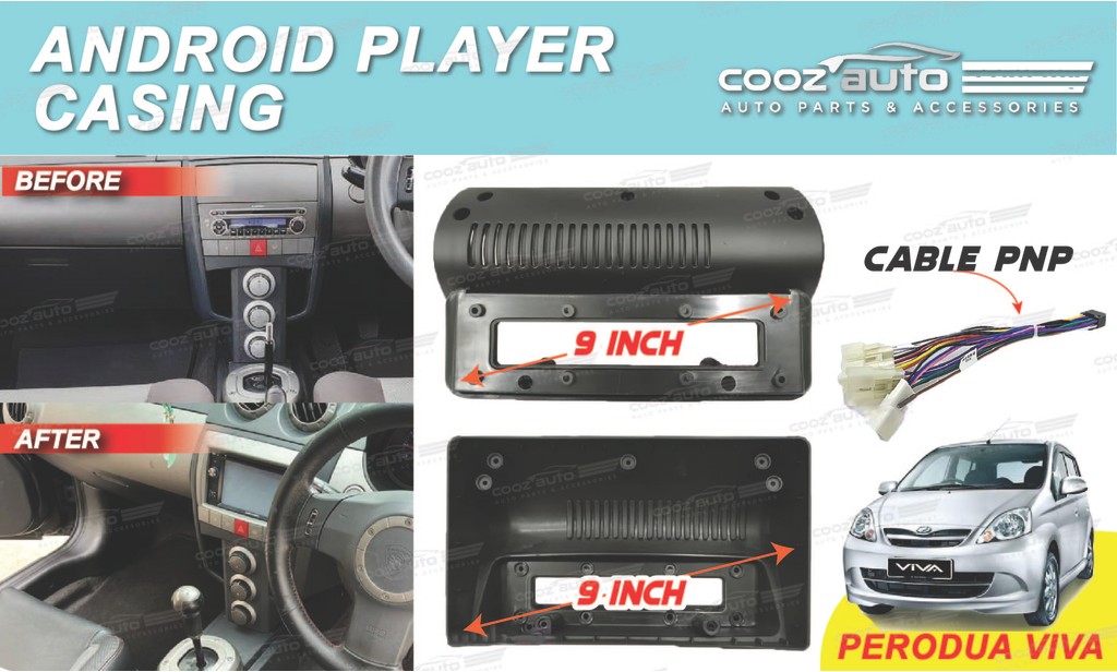 Perodua Viva Half Design 9" Car Android Casing Dashboard Audio Android ...