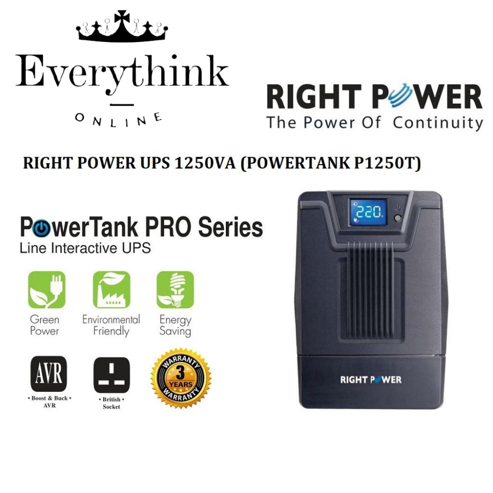 RIGHT POWER 1250VA UPS (POWERTANK PRO P1250T) AVR AVS AUTOMATIC VOLTAGE ...
