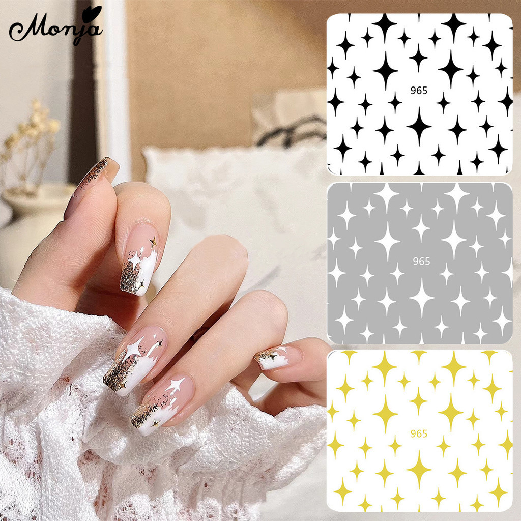 Monja Sparkling Star Nail Art Stickers 3D Star-Themed Nail Decals Laser ...