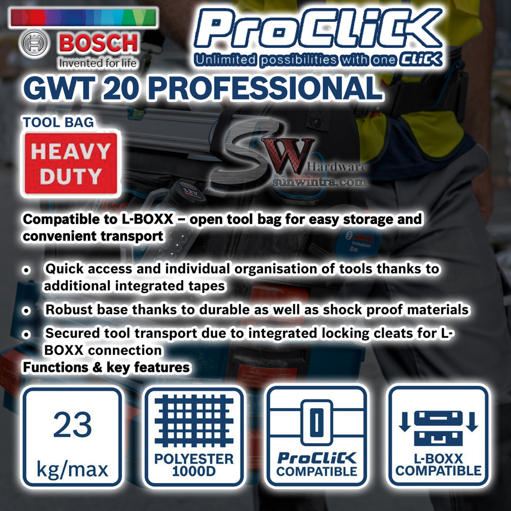 Bosch ProClick Tool Bag GWT 20 Professional #1600A0265Z Tool Bag GWT20 ...