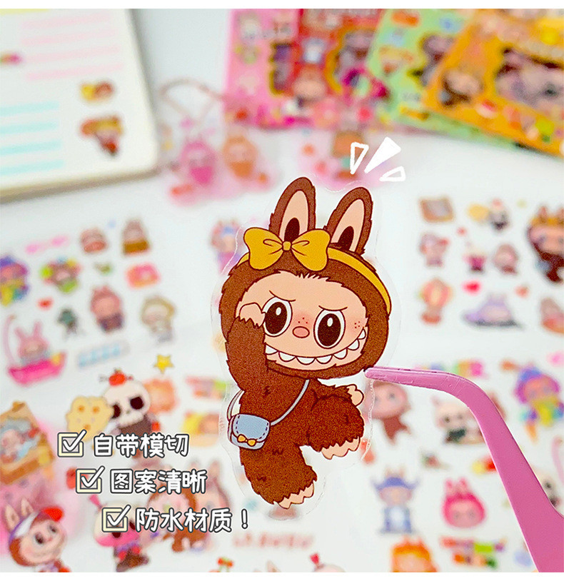 5 Ssheets/bag Cartoon Cute Elf LABUBU Series PET Sticker Pack for ...