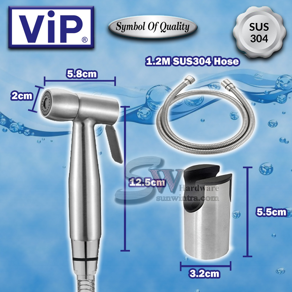 VIP SUS304 STAINLESS STEEL HAND BIDET SET WITH 1.2M HOSE BIDET SET #SS ...