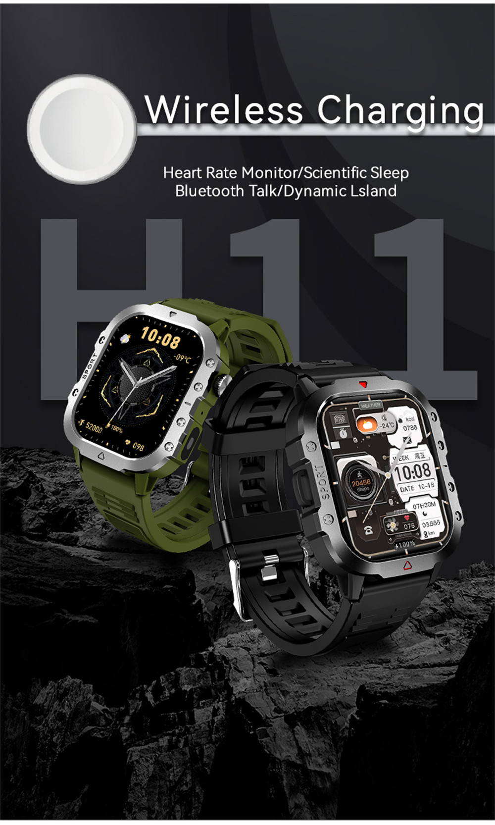 Original H11 Smart Watch Bluetooth Call Fitness IP68 Swim Waterproof ...
