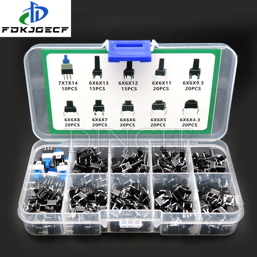 100/180/200PCS 6x6mm Micro Push Tact Switch Kit 6x6 Mini Tactile Toggle ...