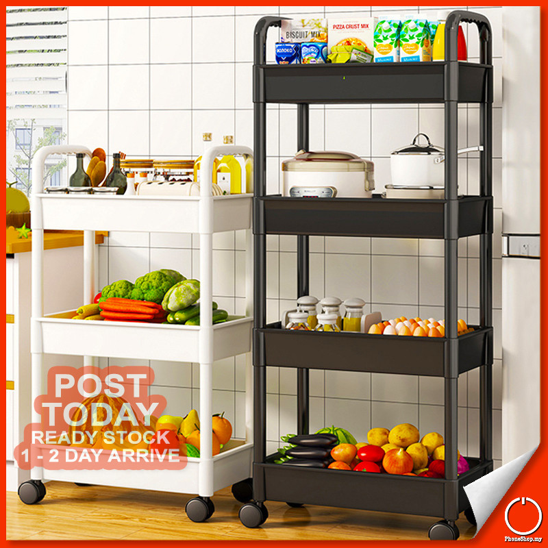 𝐄𝐀𝐒𝐘 𝐑𝐄𝐀𝐂𝐇 𝐎𝐔𝐓 3/4/5 Tiers Kitchen Trolley Rack Rolling Utility Cart ...