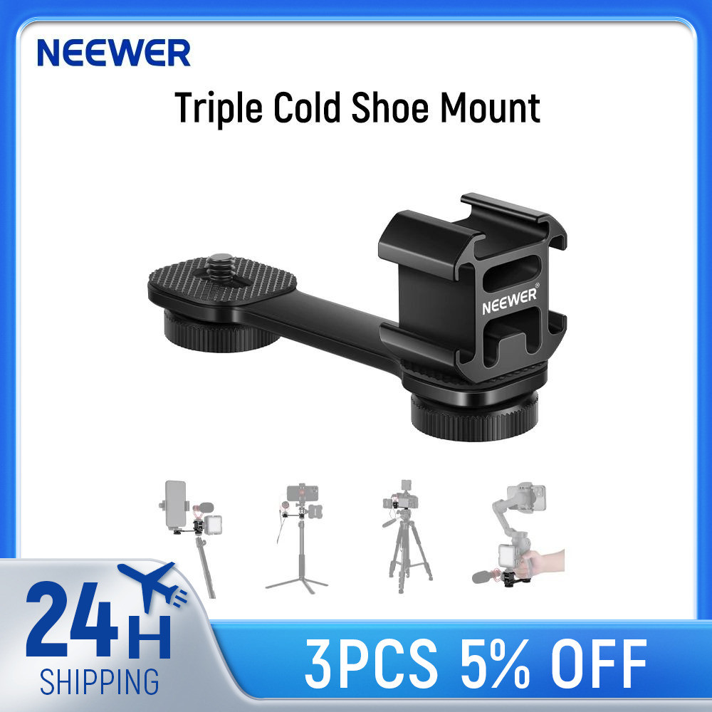 NEEWER Triple Cold Shoe Mount with Gimbal Microphone Mount Extension ...