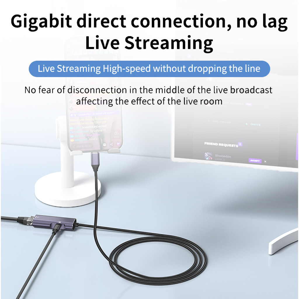 USB C Network Cable Converter with PD100W Fast Charging Port 1000Mbps ...