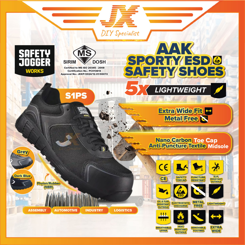 SAFETY JOGGER AAK S1P Low ESD Safety Shoes Composite Toecap Lightweight ...