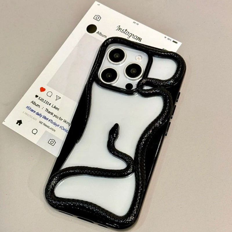 So Cool 3D Snake Matte Black Silver Clear Phone Case for IPhone 11 12 ...