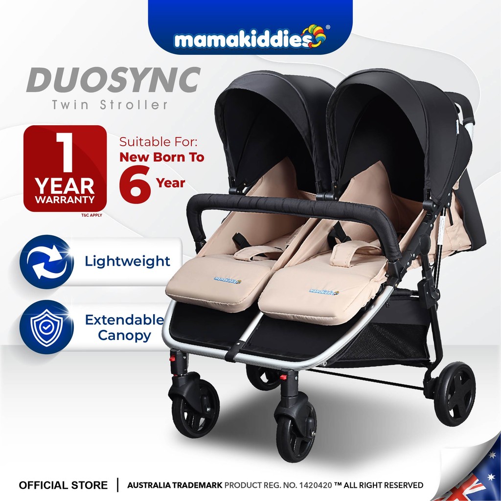 [New Launch] Mamakiddies Duosync BabyTwin Stroller | Lightweight Double ...