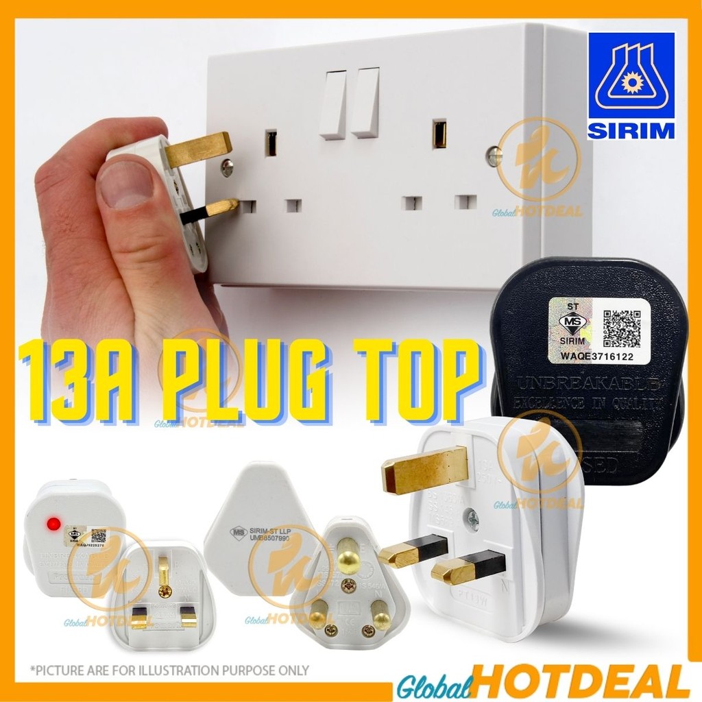 SIRIM 13A 3pin Plug Top UK Plugtop Extension Plug Heavy Duty Bakelite ...