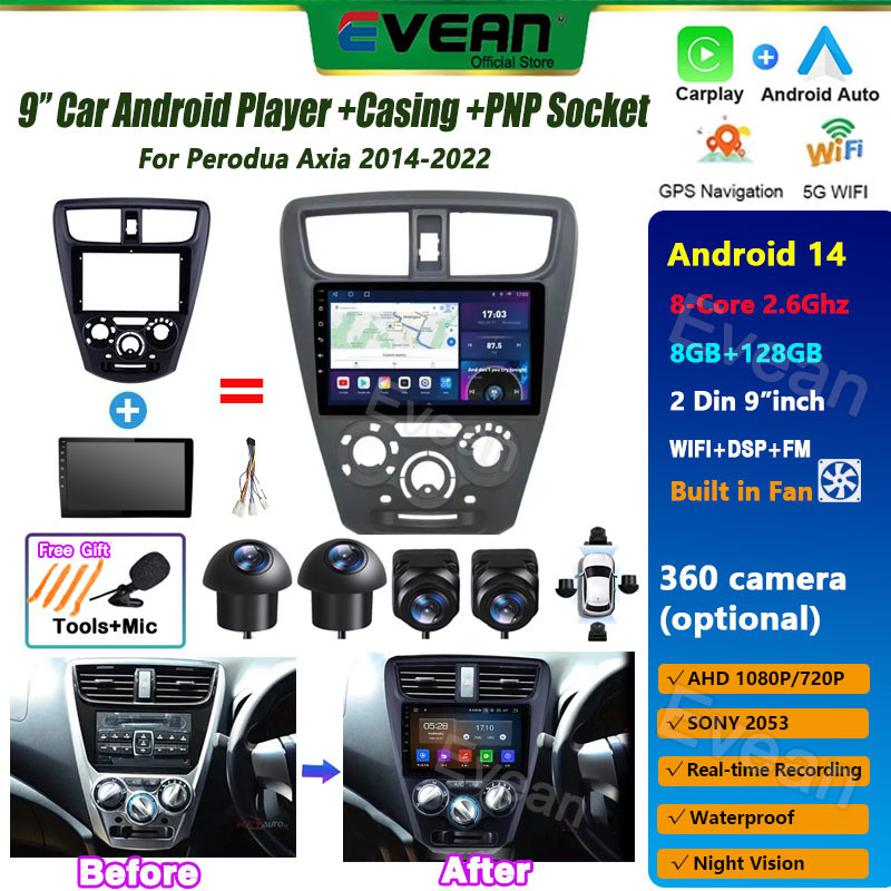 (8GB+128GB Qled ) Evean 9" Octa Core 360 Car Android Player For Perodua ...