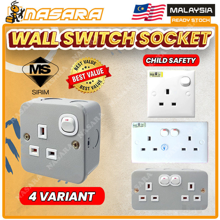 Nasara 1 Gang / 2 Gang Switch Socket Outlet 3 Pin Single Double ...