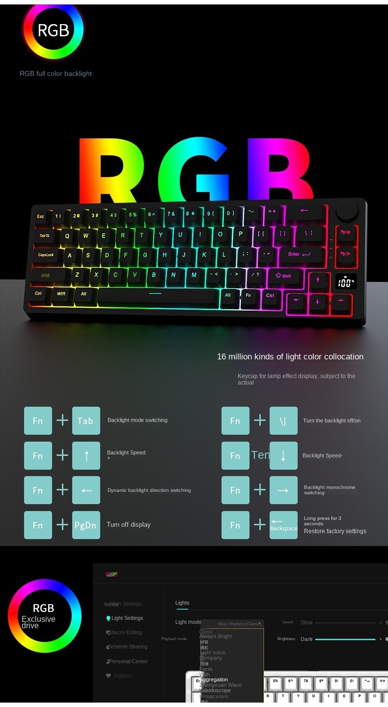 DK68/YG108 RGB 3mode BT Wireless Mechanical Keyboard 68 keys 87Keys RGB ...