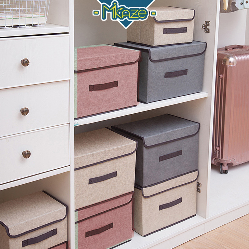 MIKAZE - STORAGE BOX 2 In 1 Korean Storage Box Foldable Linen Cloth ...