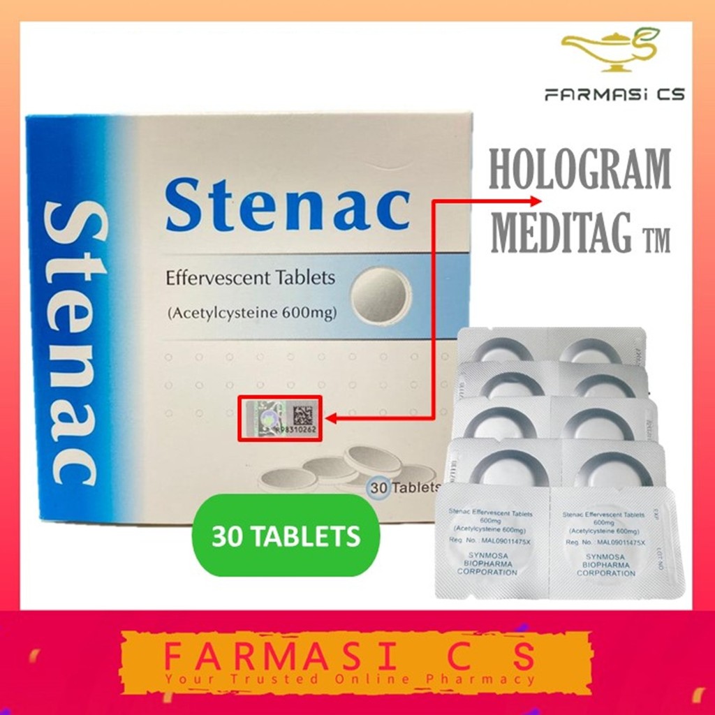 Stenac Effervescent Tablets Acetylcysteine 600mg 30 tablets EXP:08/2027 ...