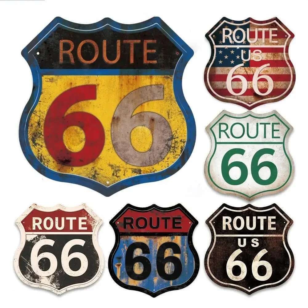 Vintage America Route 66 Tin Signs Metal Shield Shaped Plaques For ...