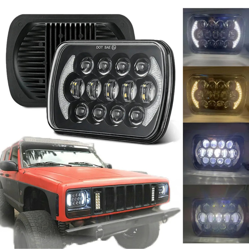 2pc 105W 5X7 7X6 inch Rectangular Sealed Beam LED Headlights With DRL ...